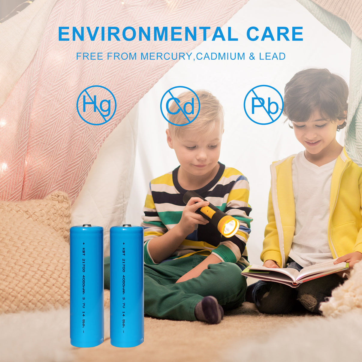 KBT Protected 21700 Rechargeable Battery, 3.7V 4000mAh, Button Top, wi ...